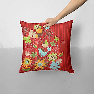 iiRov Red Striped Vector Floral Design - Custom Decorative Home Decor Indoor or Outdoor Throw Pillow Cover Plus Cushion Set for Sofa, Bed or Couch (Pillow CASE Cover Plus Cushion)