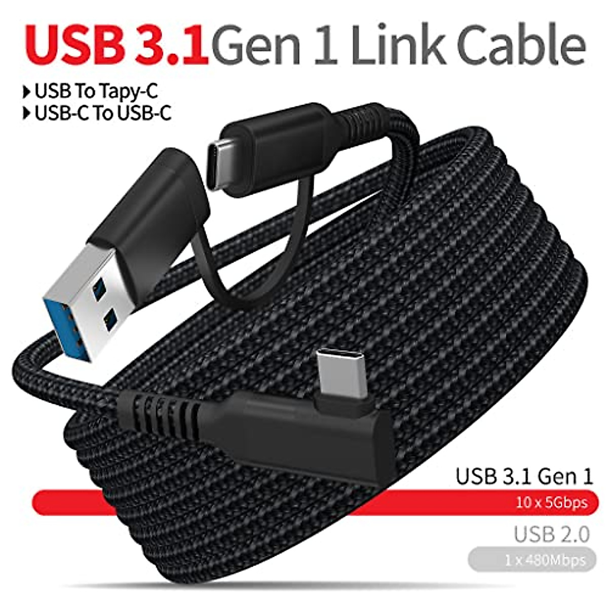 2 in 1 Fast Charging USB C Cable 10 FT 16 FT for Oculus Quest VR Gaming Headset Power Supply Cable PC Data Transfer type c charging cable fast charging 10ft 16ft for Oculus Quest VR Gaming Headset