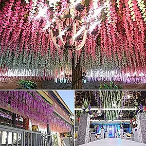 Romase 24 Pack 45 inch Artificial Yellow Wisteria Vine Ratta Fake Bushy Flower String Silk Garland Long Hanging for Wedding Party Home Garden Outdoor Greenery Office Wall Decoration