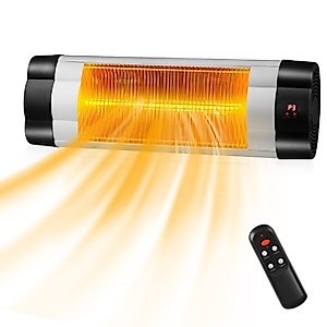 Tangkula 1500W Wall-Mounted Patio Heater, Electric Infrared Heater with 3 Heat Settings, Remote, 24 H Timer & Overheat Protection, IP34 Waterproof Outdoor Heater for Garage, Backyard, Home