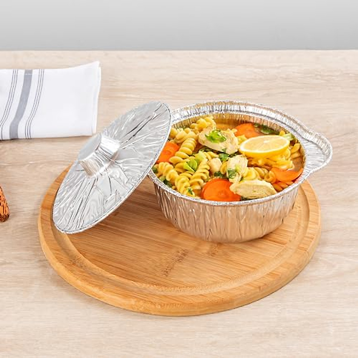 Foil Lux 34 Ounce Pans And Lids, 10 Disposable Pots With Lids - Oven-Ready, Stove Compatible, Aluminum Foil Baking Pans, Freezable, For Outdoor Camping, Vacation, Picnic, And More - Restaurantware