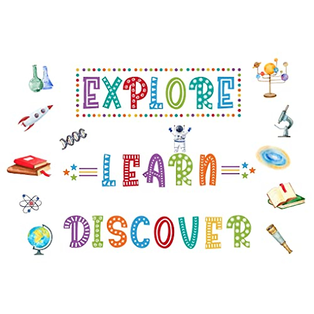 TOARTI Learn Discover Explore,Science Wall Sticker for Classroom,School Science Education,Science Laboratory Wall Decals,Classroom School Supplies