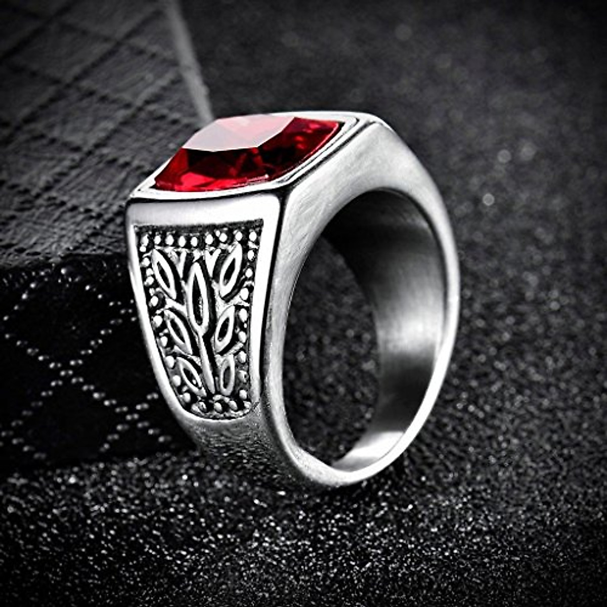 Promsup Mens Square Red Garnet Ruby Stainless Steel Solitaire Wedding Band Rings Jewelry (11)