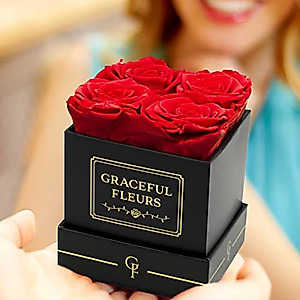 Chloe's Graceful Fleurs | Real Roses that Lasts for Years | Fresh Flowers for Delivery Prime Birthday | Birthday Gifts for Women | Preserved Roses in a Box | Forever Rose Box | Mothers Day Gifts (Red)