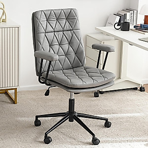 EYYTHUNG Executive Office Chair Mid Back Suede Fabric Desk Chair Modern Midback Cross Legged Chair with Wheels Height Adjustable Tilt Vanity Chair for Office, Meeting Room Grey