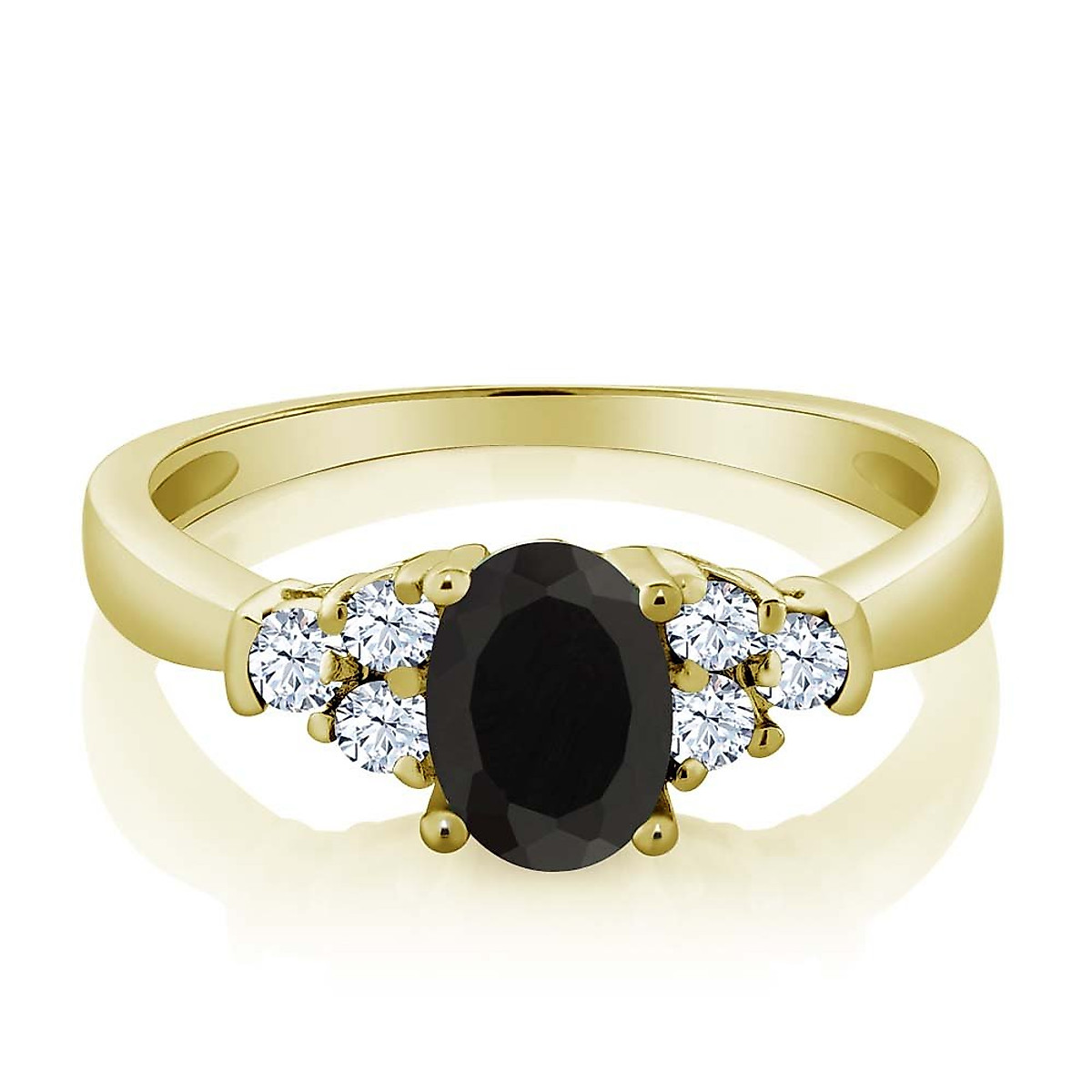 Gem Stone King 18K Yellow Gold Plated Silver Black Onyx and White Topaz Ring For Women (0.63 Cttw, Gemstone Birthstone, Available In Size 5, 6, 7, 8, 9)