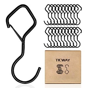 Ticway 12 PCS S Hooks for Hanging,4 Inch Heavy Duty Closet Hooks with Safety Buckle,Closet Hooks Hanging for Plants,Clothes,Kitchen Utensil,String Lights,Handbags,Belt,Hat,Cup (12 Pack, Black)