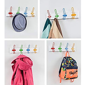 Tibres - Kids Coat Hook Rack for Boys and Girls for Jackets Clothes Hats Backpacks Robes and Towels - Kids Hanger for Use in Nursery Bedroom and Bathroom - Safe Colorful Wire Hooks and White Rail