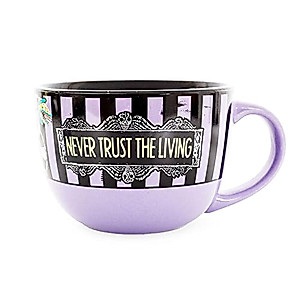 Silver Buffalo Beetlejuice Sandworm Never Trust The Living Ceramic Soup Mug | 24-Ounce Bowl for Ice Cream, Cereal, Oatmeal | Large Coffee Cup for Espresso, Caffeine | Tim Burton and Collectibles