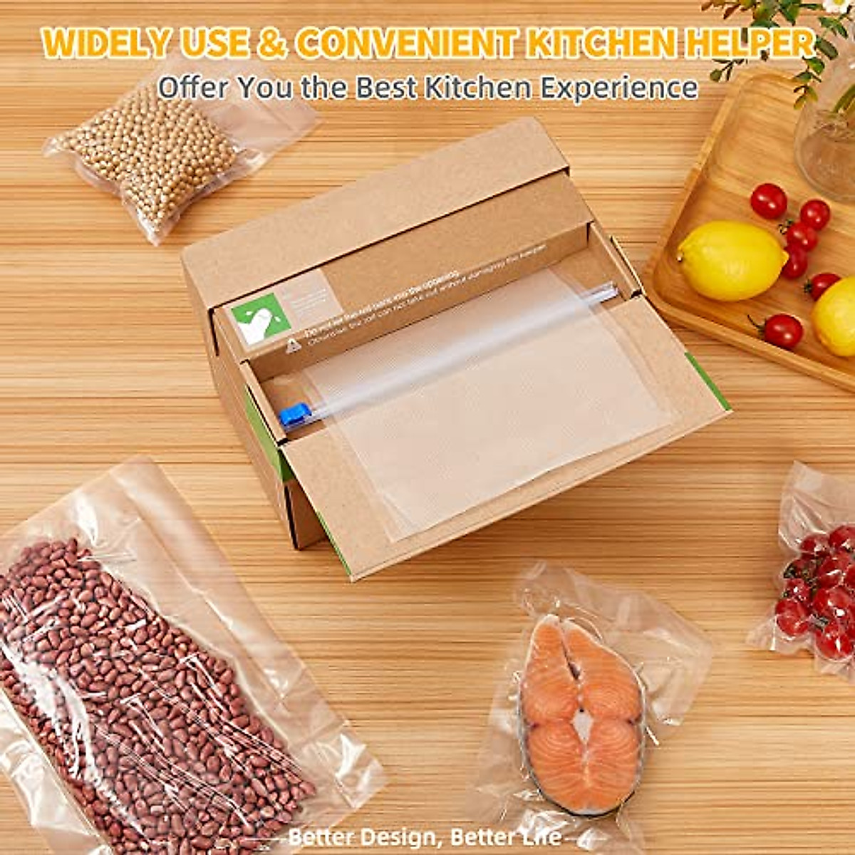 Funnyleaf 8" x 150’ Food Vacuum Seal Roll Bags Keeper with Cutter, Ideal Vacuum Sealer Bags for Food Save, Commercial Grade, BPA Free, Great for Meal prep, Storage and Sous Vide