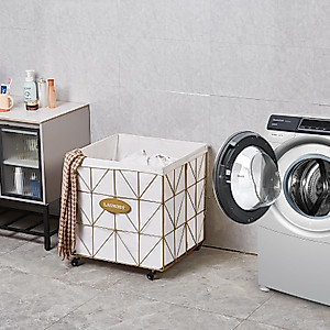 Wimarsbon Laundry Baskets,Collapsible Laundry Basket with Wheels,Removable Lined for Easy Cleaning Storage Basket,Sturdy Metal Frame for Clothes Storage for Living Room (210L-LD-Gold)