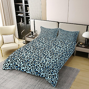 Castle Fairy Leopard Cheetah Pattern Duvet Cover Set 100% Natural Cotton Twin Size Leopard Print Blue Super Soft Bedding Set 2 PCS Wild Animal Skin Cotton Comforter Cover for Bedroom Decor