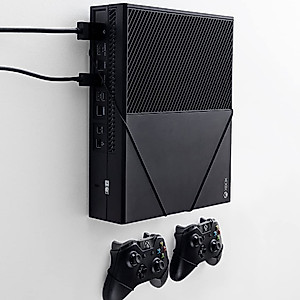 Xbox One Original Wall Mount Solution by FLOATING GRIP - Mounting Kit for Game Consoles - Effective Ventilation, Easy-to-Install System (Bundle: Fits Xbox One Original + 2X Controllers, Black)