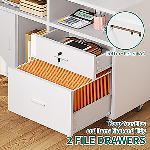 YITAHOME Wood Lateral File Cabinet, 2 Drawer Mobile Storage Cabinet, Fits A4, Letter and Legal Printer Stand with Open Storage Shelves, Modern Filing Cabinet for Home Office, White