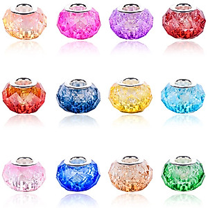 AIPRIDY 100Pcs 14x9mm Handmaking Murano Large Hole Glass Beads Mix Color with Silver Brass Core European Charm for Jewelry Making (Up and Down Bicolor Faceted Crack)