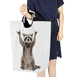 Tarity Funny Rock Raccoon Laundry Hamper 52L Large Laundry Baskets Oxford Collapsible Dirty Clothes Tote Storage Bag with Handles Foldable Washing Basket Bin for Bedroom Bathroom Closet