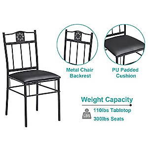 VECELO 3-Piece Dining Room Wooden Kitchen Table and Pu Cushion Chair Sets for Small Space, Retro Brown