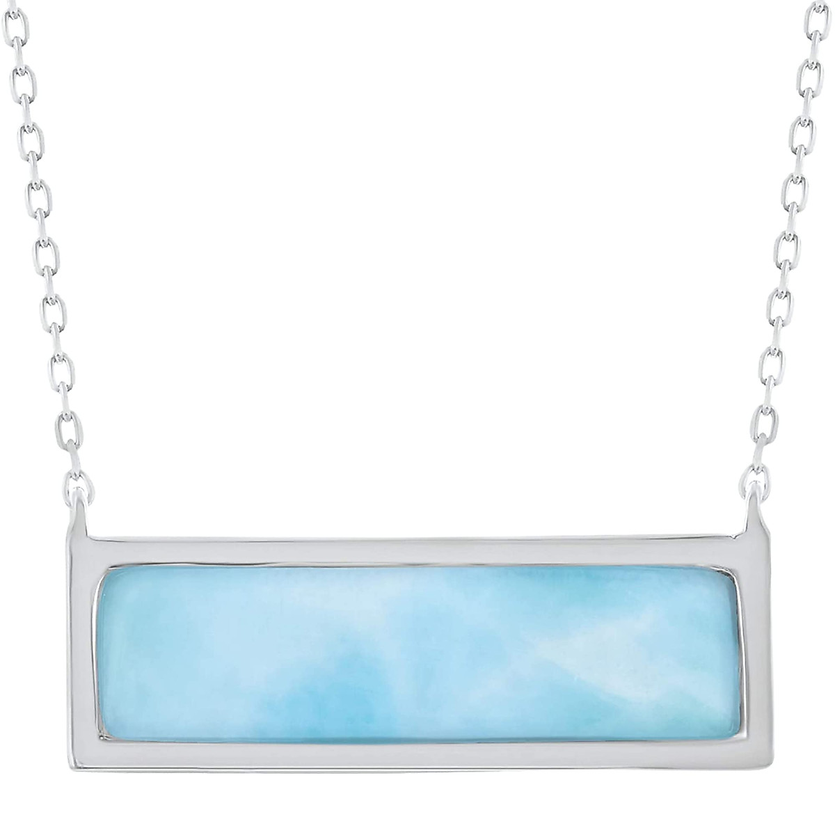 Beaux Bijoux Sterling Silver Natural Larimar Bar Necklace Blue Dainty Necklace for Women