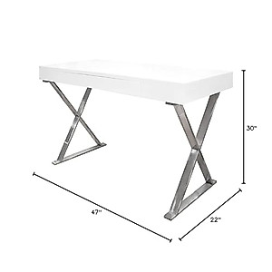 Best Master Furniture Barry Mid-Century High Gloss Home Office Desk with Gold Trim Frame, Silver