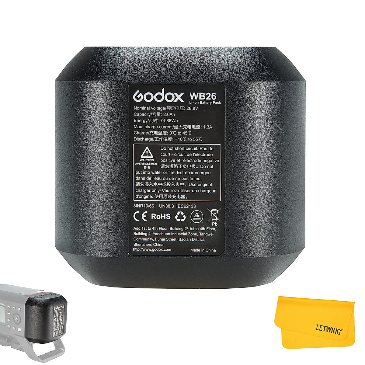 GODOX WB26 Lithium Battery Pack AD600 Pro Flash Strobe, 28.8V/2.6Ah 74.88Wh Rechargeable Li-ion Battery Replacement