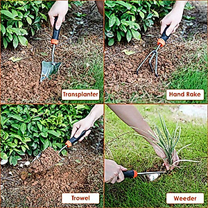 LANNIU Garden Tool Set, 9 Piece Stainless Steel Heavy Duty Gardening Tool Set, with Non-Slip Rubber Grip, Storage Pocket, Ideal Garden Tool Kit Gift for Women/Parent