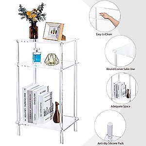 Aquiver Acrylic Tall Side Table - 3 Tiers Small End Table Clear Nightstand Bedside Table for Living Room, Bedroom - 15.7 '' L x 11.8 '' W x 29 '' H