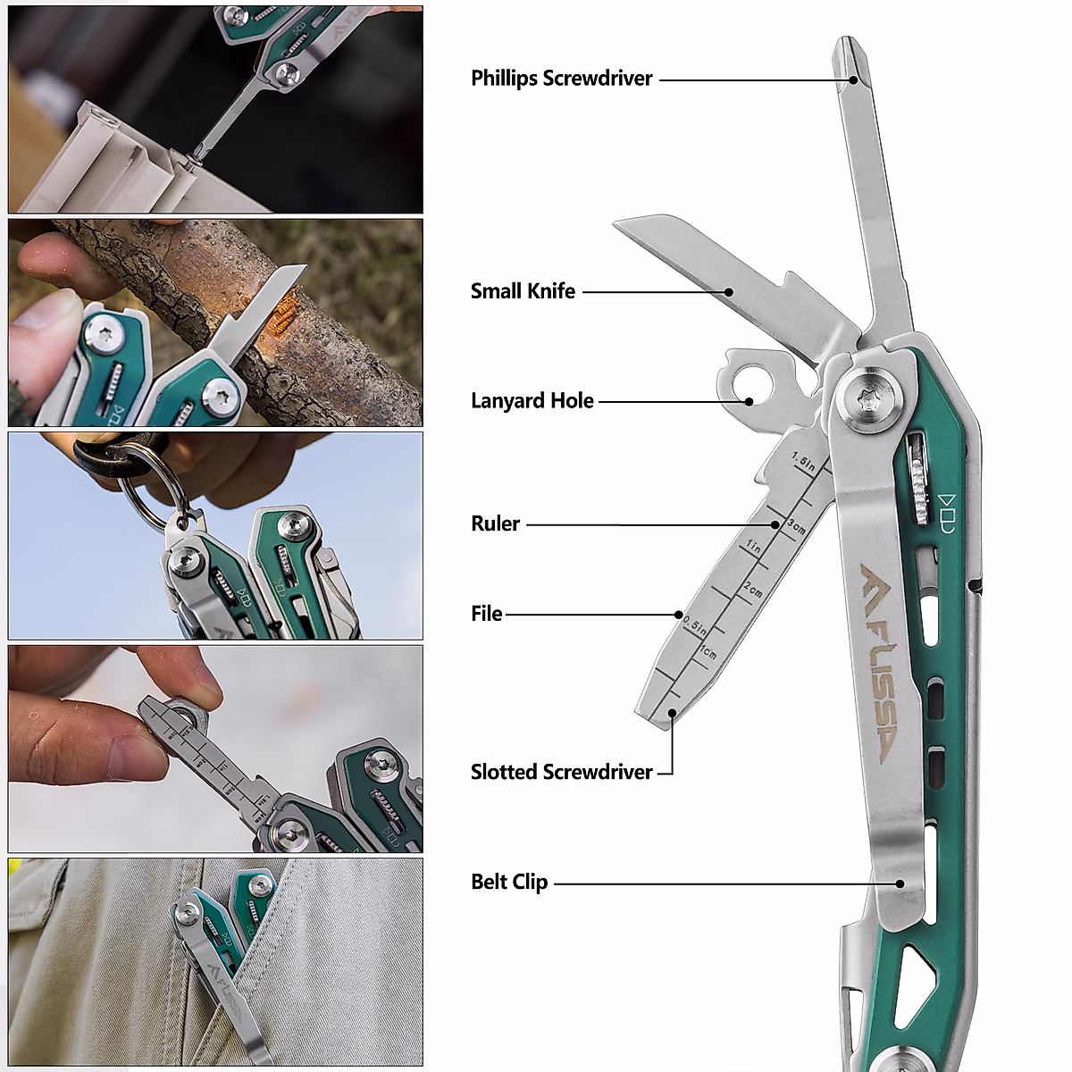 FLISSA Multi Tool Pliers, Green 16 in 1 Stainless Steel Multipurpose tool with Tactical Multitool Knife, Screwdrivers, Saw, Bottle Opener and Durable Sheath, Essential Gear for Outdoor Adventures