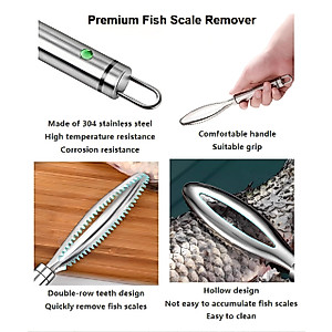 Fish Scale Remover,304 Stainless Steel Fish Scaler Easy Use Fish Descaler Tool,Fish Scaler Remover Lung Remover for Family Kitchen,Easy to Clean Kitchen Tool(9.65 * 1.26in)-SATONBEYI