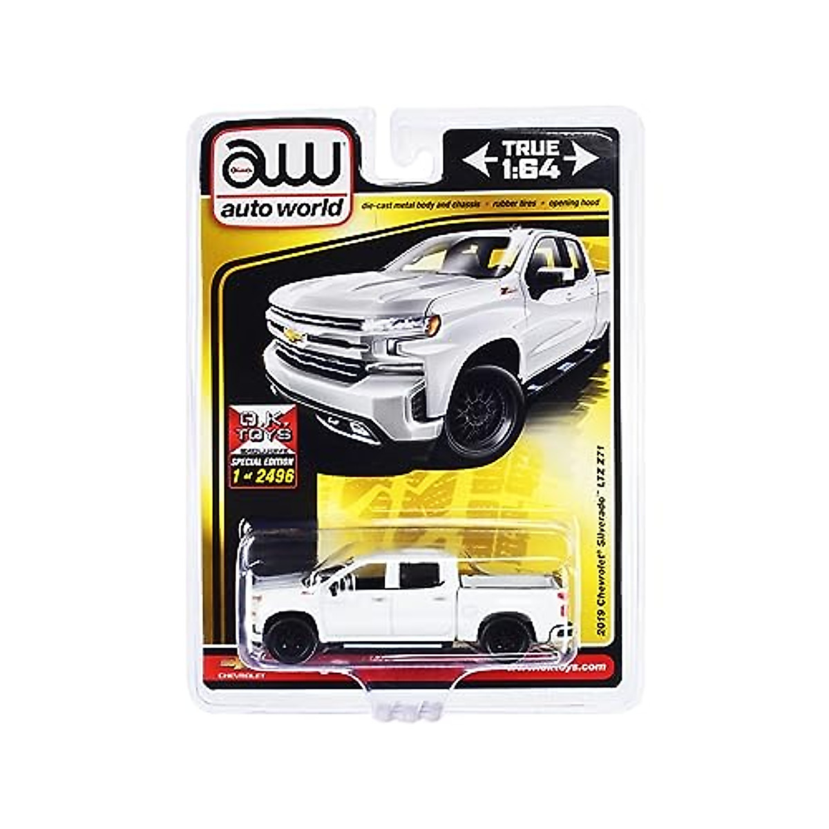 2019 Chevrolet Silverado LTZ Z71 White Limited Edition to 2496 Pieces Worldwide 1/64 Diecast Model Car by Auto World CP7919,unisex