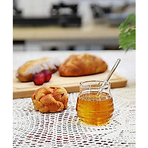 Mkono Honey Dispenser Glass Honey Jar with Dipper and Lid Honey Pot Container for Home Kitchen Storing Honey and Syrup,9 Ounce