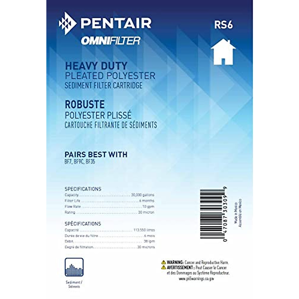Pentair OMNIFilter RS6 Sediment Water Filter, 10-Inch, Whole House Heavy Duty Pleated Replacement Cartridge, 10" x 4.5"