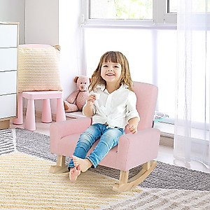 HONEY JOY Toddler Rocking Chair, Kids Rocker Chair with Solid Wood Legs & Linen Fabric, Kids Furniture Sofa w/Anti-Tipping Design, Toddler Couch for Kids Room, Playroom, Nursery, Bedroom (Pink)