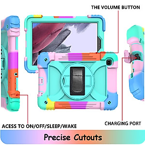 LTROP Samsung Galaxy Tab A7 Lite Case,Galaxy Tab A7 Lite Case for Kids,3-Layer Shockproof Cover Case with Swivel Stand/Hand Strap for Samsung Galaxy Tab A7 Lite 2021 8.7 Inch (SM-T225/T220), Aqua Teal