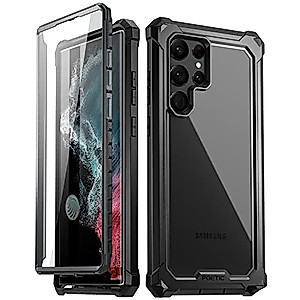 Poetic Guardian Case [6FT Mil-Grade Drop Tested] Designed for with Samsung Galaxy S22 Ultra 5G 6.8" (2022), Built-in Screen Protector Work with Fingerprint ID, Full Body Shockproof Case, Black/Clear