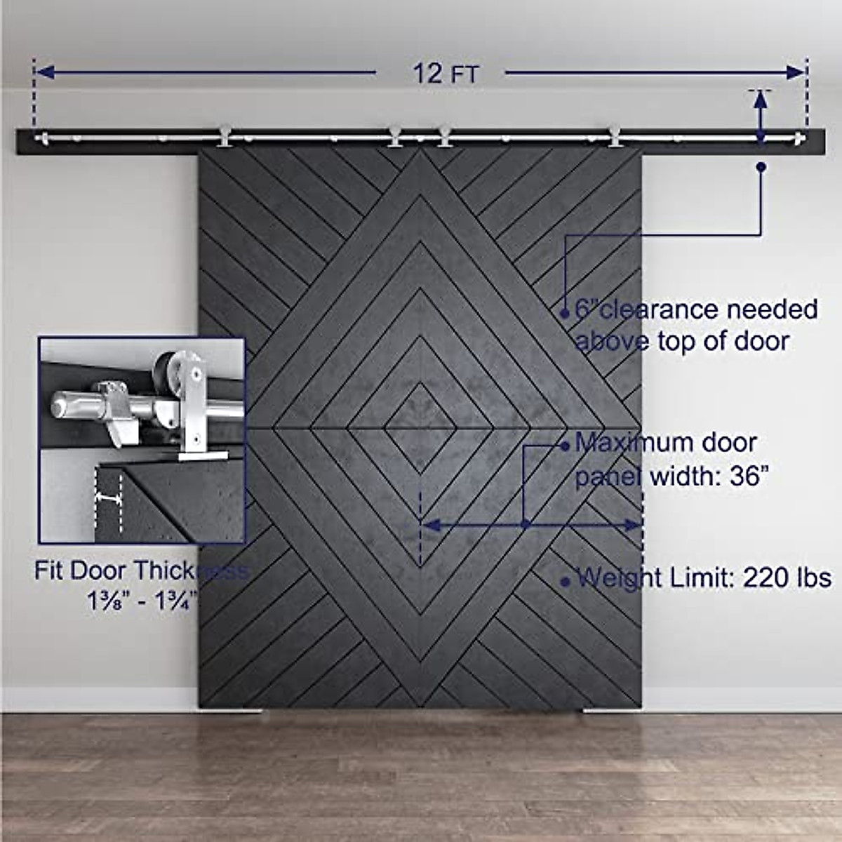 SMARTSTANDARD 12 Feet Top Mount Double Sliding Hardware Kit-Stainless Steel Heavy Duty Sturdy Barn Track-Simple and Easy to Install-Fit 36“ Wide Door Panel (T Shape Hanger)