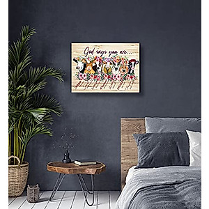 Cute Cow Canvas Wall Art God Says You Are Funny Rustic Farm Cow Kitchen Decor Quotes Pictures Modern Giclee Print Painting Home Decoration For Living Room Bedroom Framed Ready To Hang 12x16inch