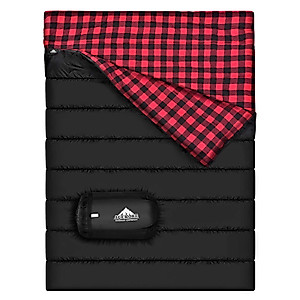 Cotton Flannel Double Sleeping Bag for Camping, Backpacking, Or Hiking. Queen Size 2 Person Waterproof Sleeping Bag for Adults Or Teens. Truck, Tent, Or Sleeping Pad, Lightweight（Pillows NOT Include）
