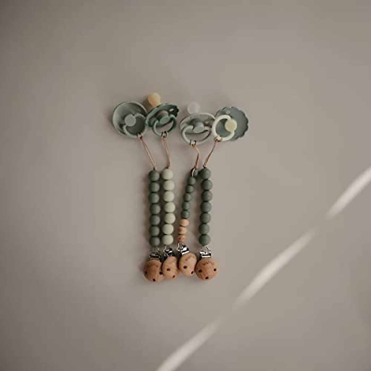 FRIGG Moon Natural Rubber Baby Pacifier | Made in Denmark | BPA-Free (Sage/Portobello, 6-18 Months) 2-Pack