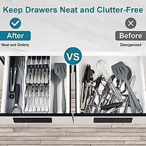 Aionvidas Expandable Silverware Organizer Storage Tray, Compact Cutlery Organizer in Kitchen Drawer, Adjustable and Removable Flatware Organizer for Kitchen Drawer Holding Utensils Spoons Knife Forks
