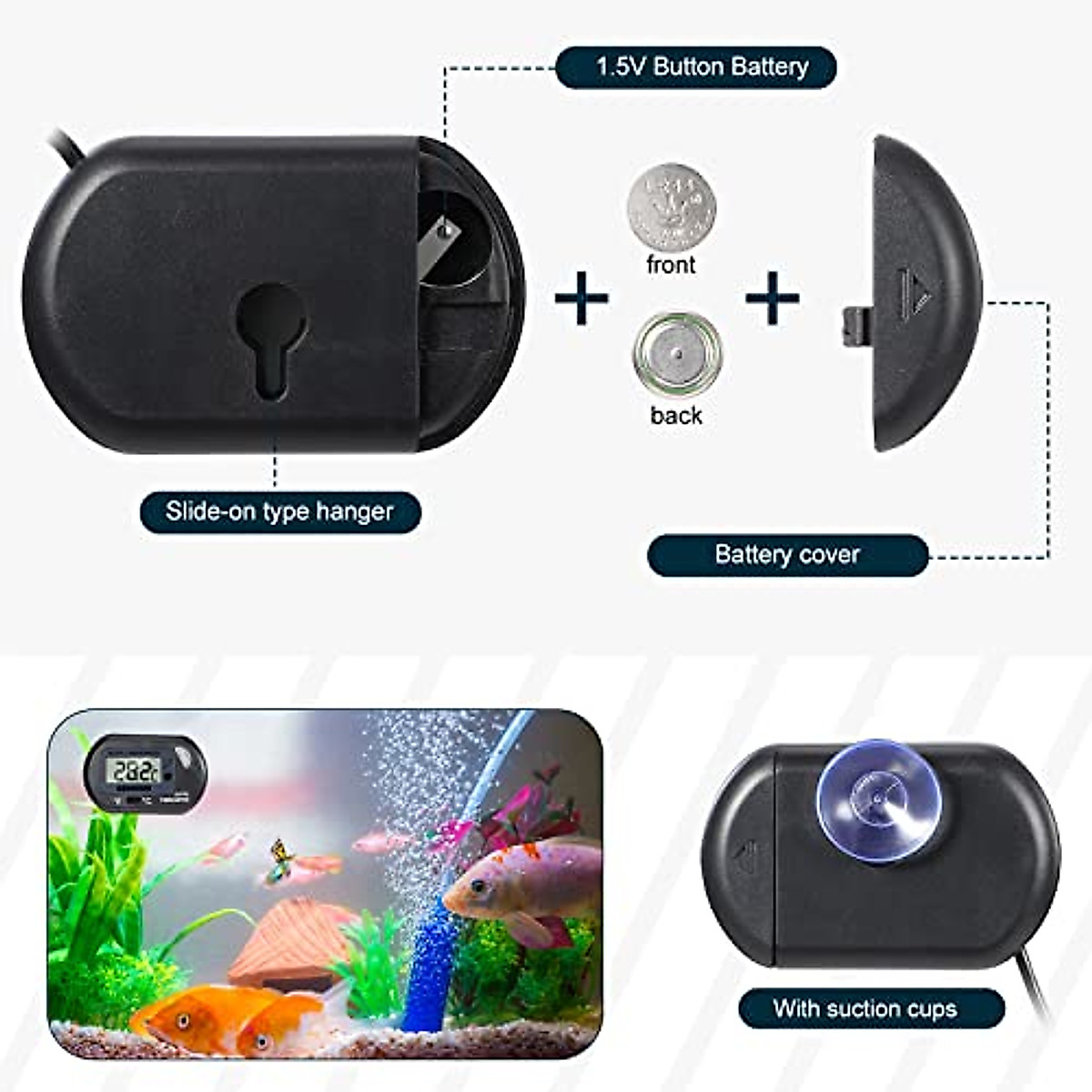 8 Pack Aquarium Thermometer Fish Tank Thermometer LCD Digital Thermometer Water Thermometer Reptile Thermometer with Suction Cup and 3.3ft Cord Fahrenheit/ Celsius for Fish Tank Terrarium Reptile