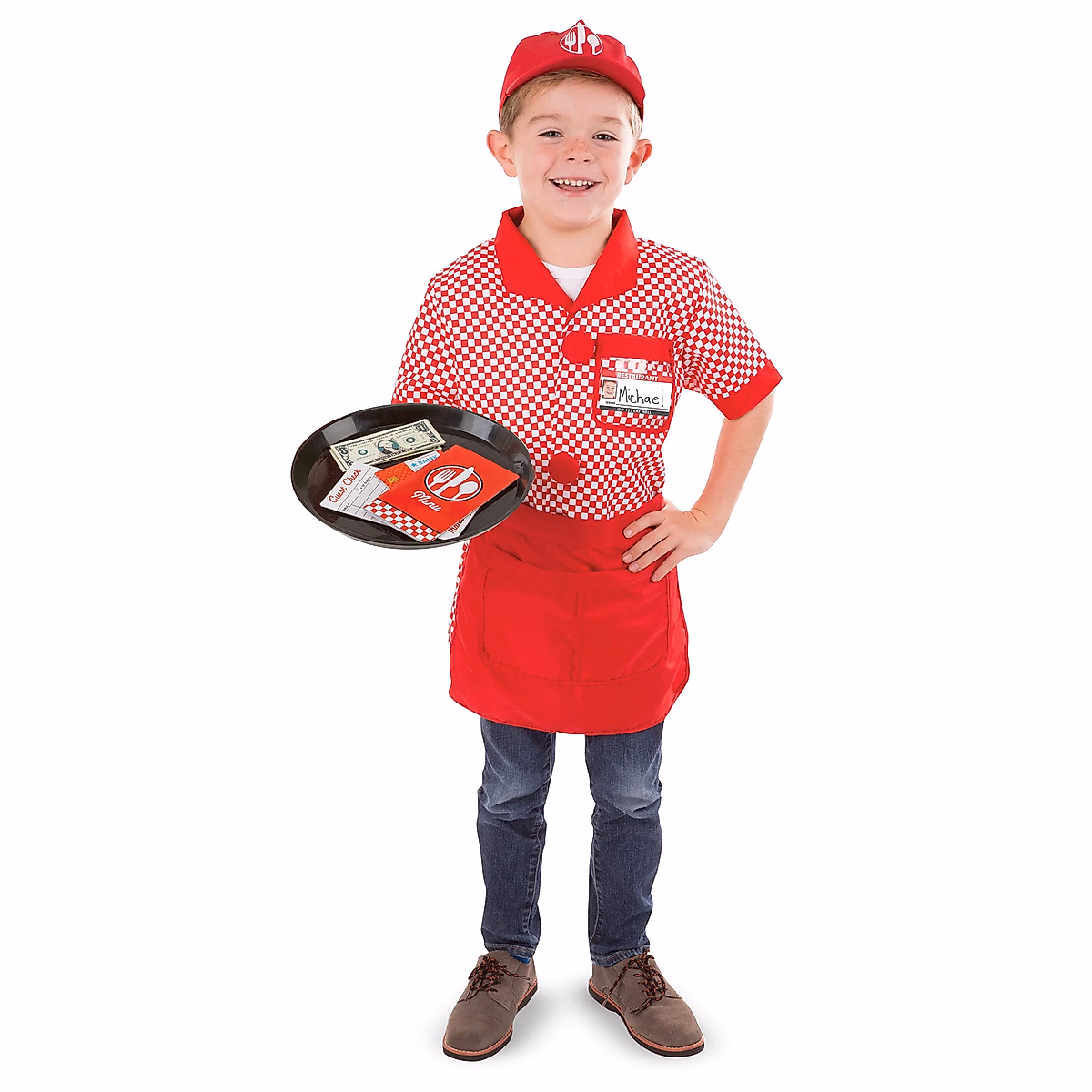 Melissa & Doug unisex-children Server Role Play Costume Dress-Up Set With Realistic Accessories