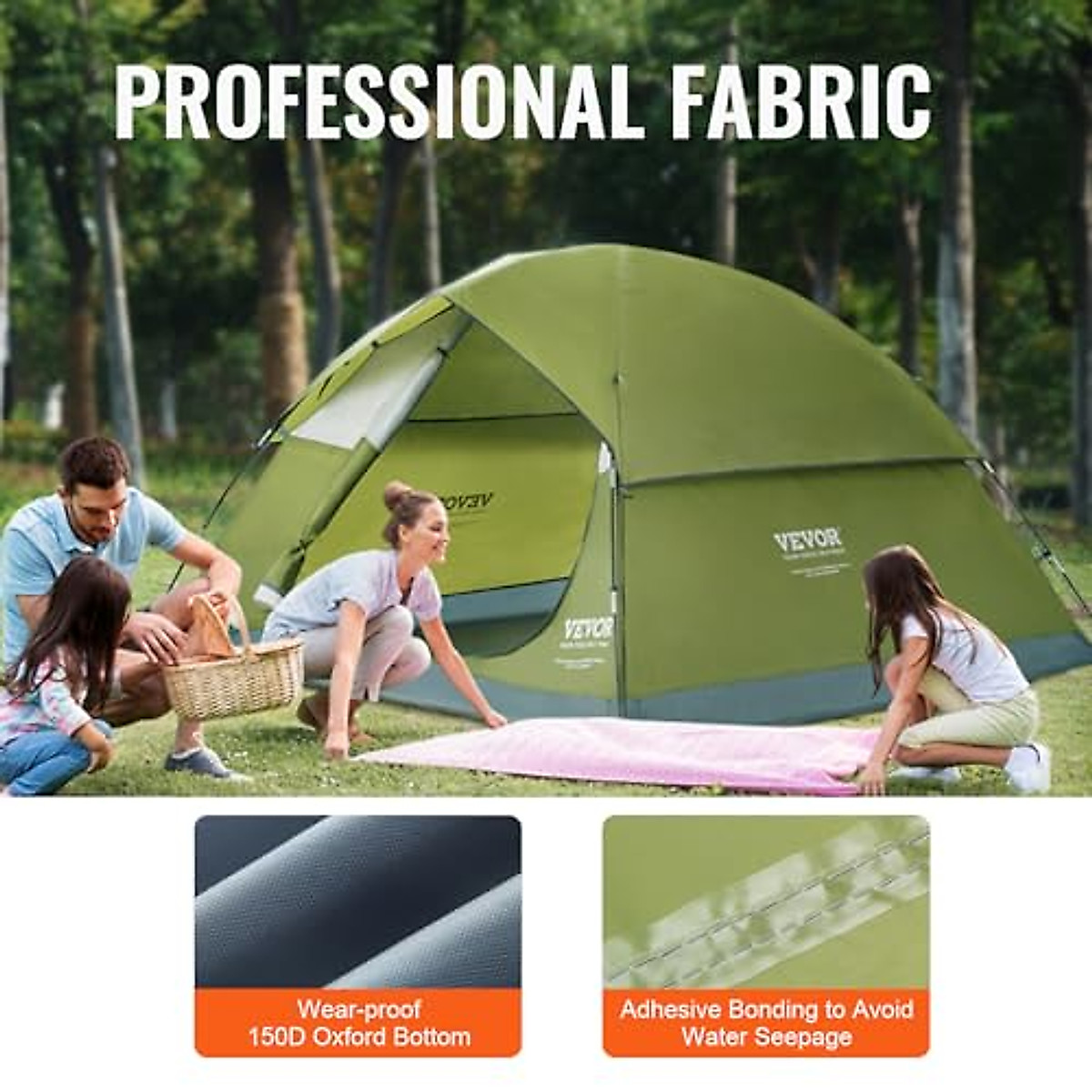 Vevor Camping Tent, 7 x 7 x 4 ft, Waterproof, Lightweight, Backpacking, with Door, for Outdoor Family Camping, Hiking, Hunting, Mountaineering Travel