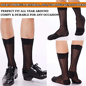 Uaussi 3 Pairs Mens Silk Sheer Socks Mid Calf OTC Ultra Thin Nylon Dress Sock Soft Daily Casual Stockings Work Business Sox