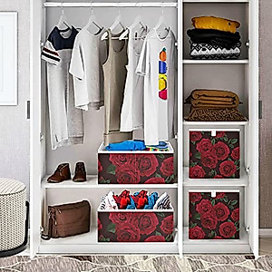 Blooming Roses Storage Basket Storage Bin Rectangular Collapsible Shelves Basket Fabric Storage Organizer for Office Bedroom ClothesToys