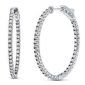 BERRICLE Sterling Silver Cubic Zirconia CZ Medium Fashion Inside-Out Hoop Earrings for Women, Rhodium Plated 1.4"