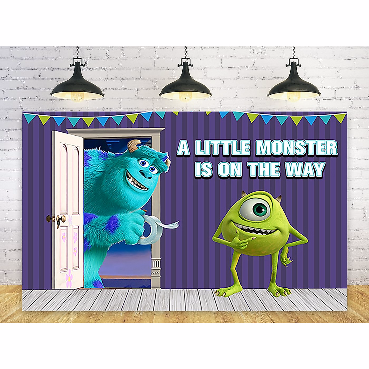 Monster Inc Backdrop for Gender Reveal Party Decorations Monster Inc Background for Baby Shower Party Cake Table Decorations Supplies a Little Monster is on The Way Theme Banner 5x3ft