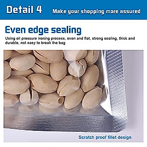 Resealable Mylar Bags Stand Up Food Storage Aluminum Foil Bags 50 Pack Reusable Pouches 5 Different Sizes for Beans Coffee Cookie Snack Food Dried Flowers Tea