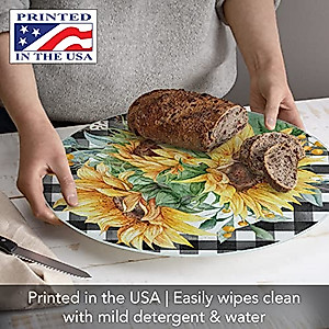 CounterArt Sunflower Fields 4mm Heat Tolerant Round Tempered Glass Cutting Board 16" Round Manufactured in the USA Food Preparation Board, Cake Plate, Pizza Stand