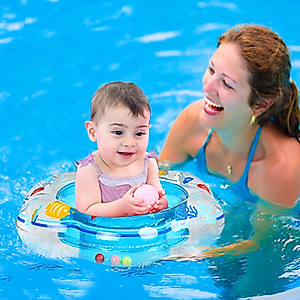 Baby Swimming Ring Floats with Safety Seat Double Airbag Swim Rings for Babies Kids Swimming Float Baby Floats for Pool Swim Training Aid Kids PVC Pool Floats for Toddlers of 6-12 Months