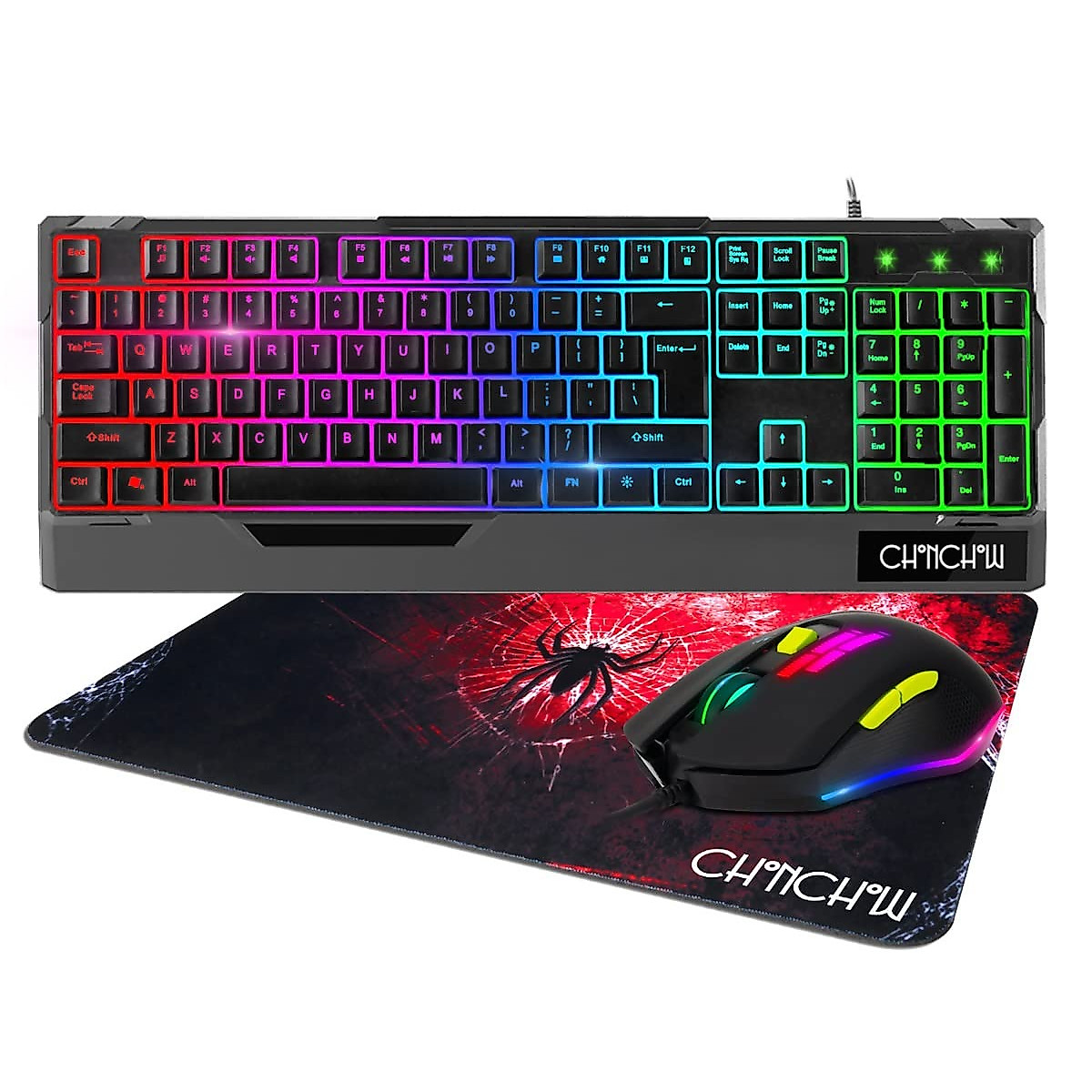Gaming Keyboard and Mouse,CHONCHOW Full Size Computer Keyboard RGB Backlit USB Wired Keyboards&Gaming Mouse 3200DPI&Mousepad 3in1 for PC Laptop Desktop PS4 Xbox